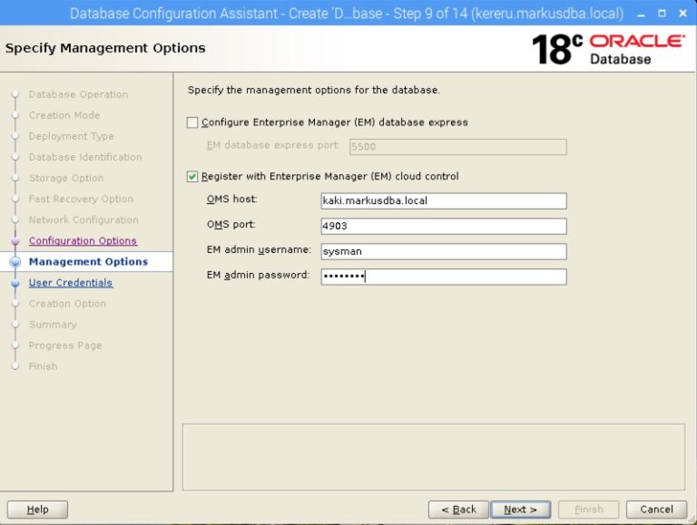 DBCA: Registering a database with OEM Cloud Control during creation ...